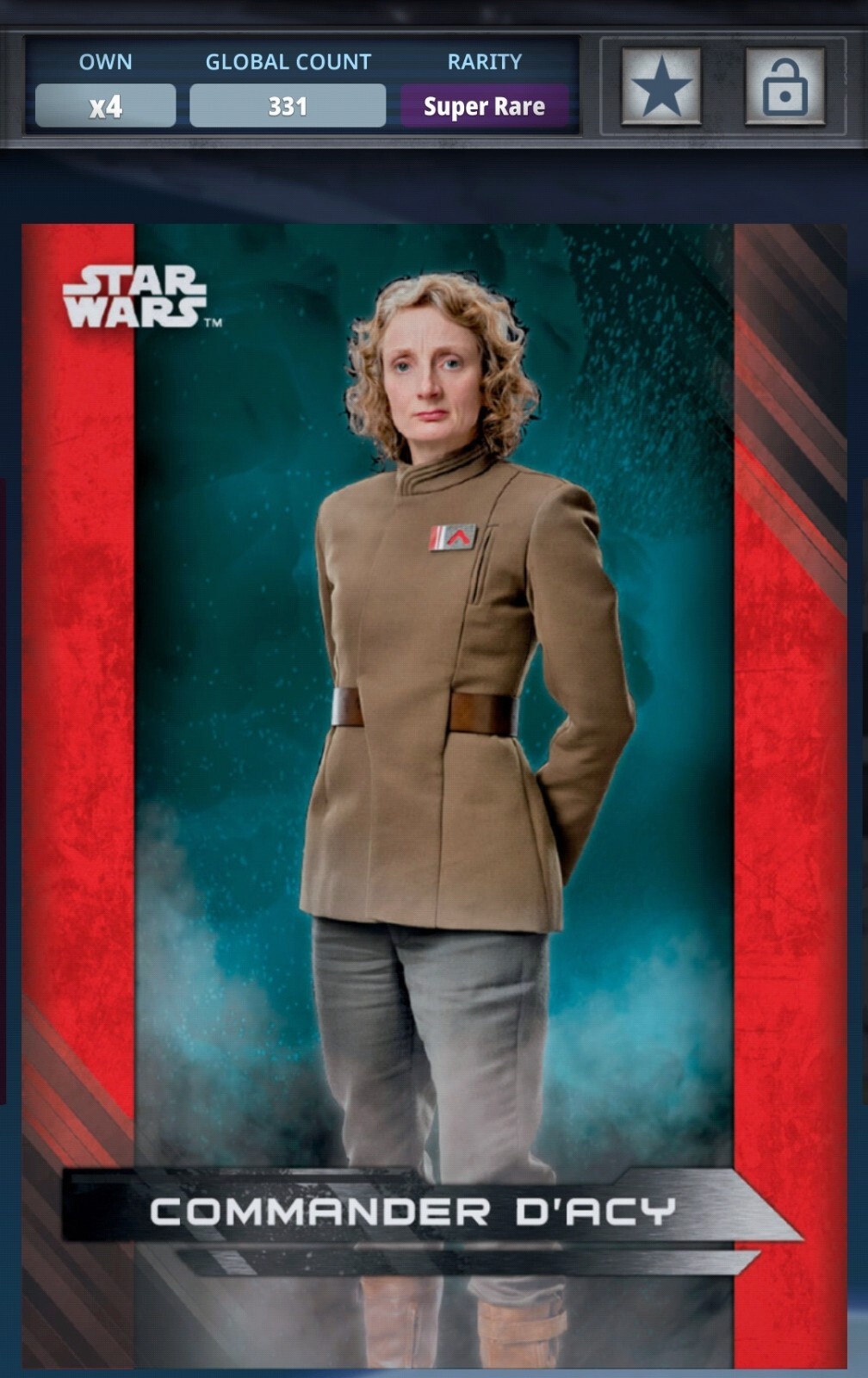 Star Wars Card Trader DIGITAL TLJ Physical Base Black COMMANDER D'ACY ...