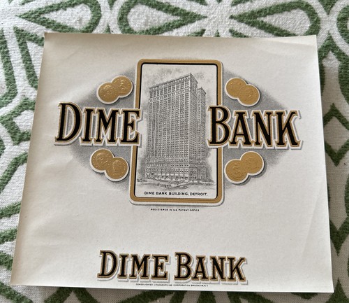 Old DIME BANK Building Detroit Cigar Box Label, mint embossed Gold ...