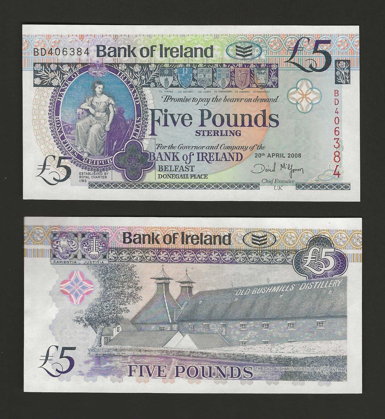 NORTHERN IRELAND 5 Pounds 2008, P-83a Bank of Ireland, Original UNC ...