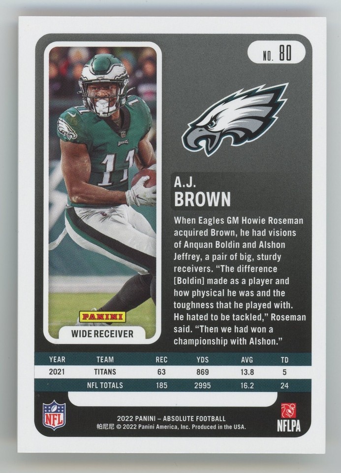 2022 Panini Absolute A.J. Brown /75 Philadelphia Eagles (52) | eBay