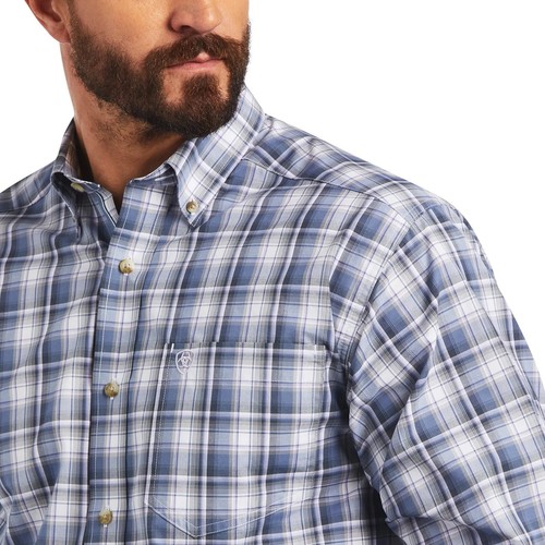 Men's Ariat Pro Series Blue / Gray Plaid Long Sleeve Button Down shirt ...