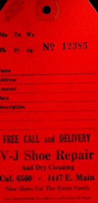 V-J Shoe Repair & Dry Cleaning Repair Ticket Rochester NY | eBay