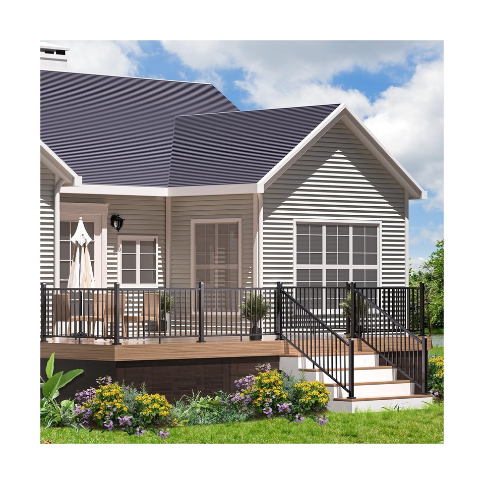 36 in. H x 12 ft. W Porch and Deck Railing Kit, Aluminum Railing Kit ...