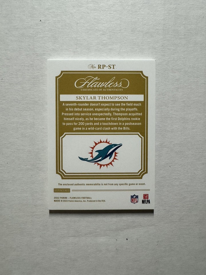 Skylar Thompson 2022 Panini Flawless Platinum Rookie NFL Logo Shield ...