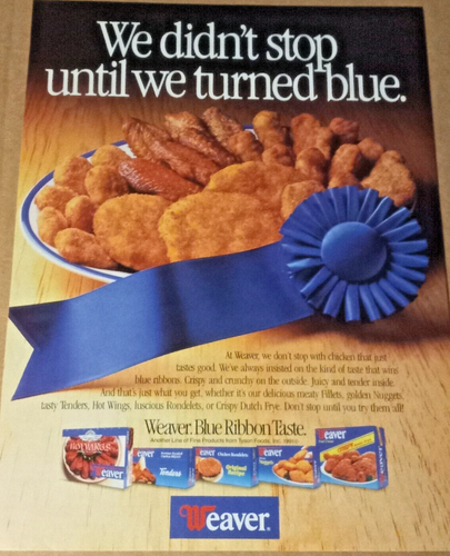 1991 print ad - Weaver frozen fried chicken Tyson Foods vintage ...