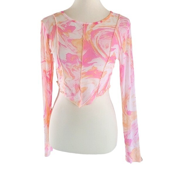 Y2K does 70's Pink and Yellow Mod Swirl Crop Top - Gem