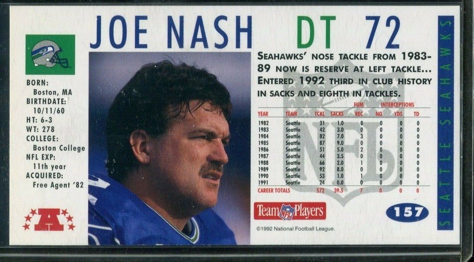 1992 Game Day Tall Boy Joe Nash #157 Seattle Seahawks | eBay