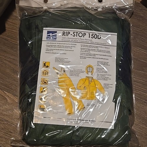 OPEN ROAD Rip Stop 150D 100% Waterproof 3 Piece Rainsuit Mens 3XL Green ...