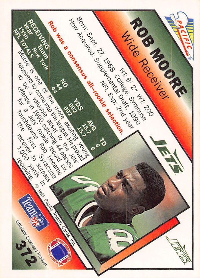 Rob Moore 1991 Pacific 372 New York Jets Football Card | eBay