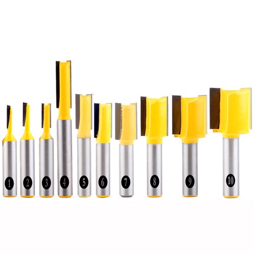 10pcs 8mm Shank Straight/Dado Router Bit Set 3.2,4,5,5/16",3/8",10,12 ...