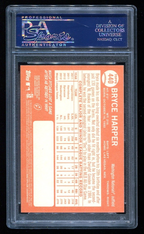 2013 Topps Heritage Bryce Harper #440 Senators Throwback SSP PSA 10 ...