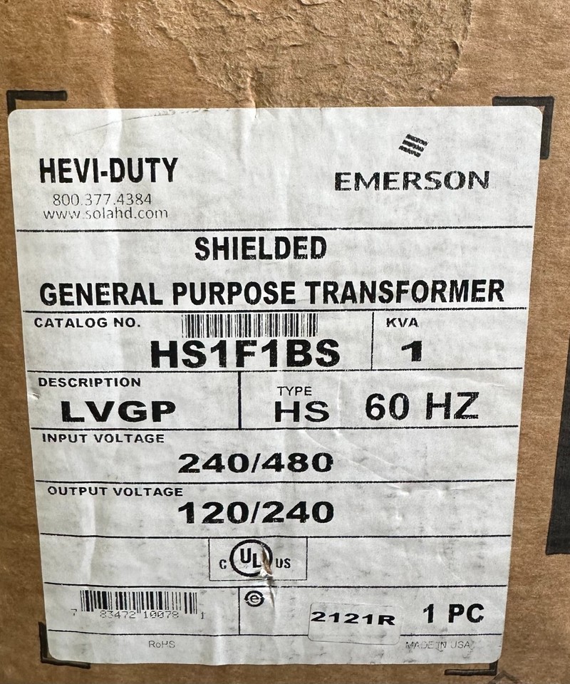 NEW EMERSON HS1F1BS SHIELDED GENERAL PURPOSE TRANSFORMER LVGP HS 60Hz ...