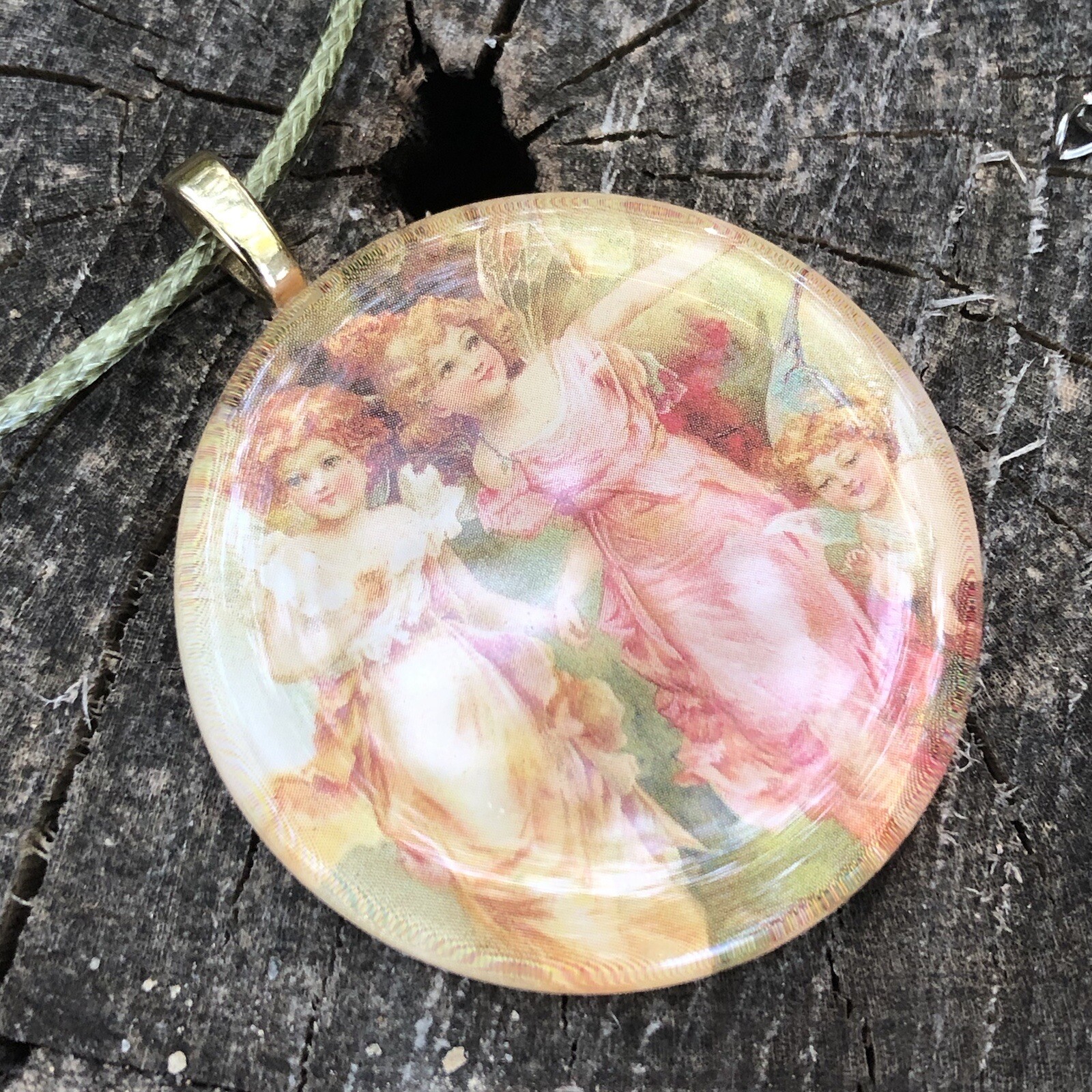 Double Sided Fairy Tale Themed Resin Pendant Necklace - Gem