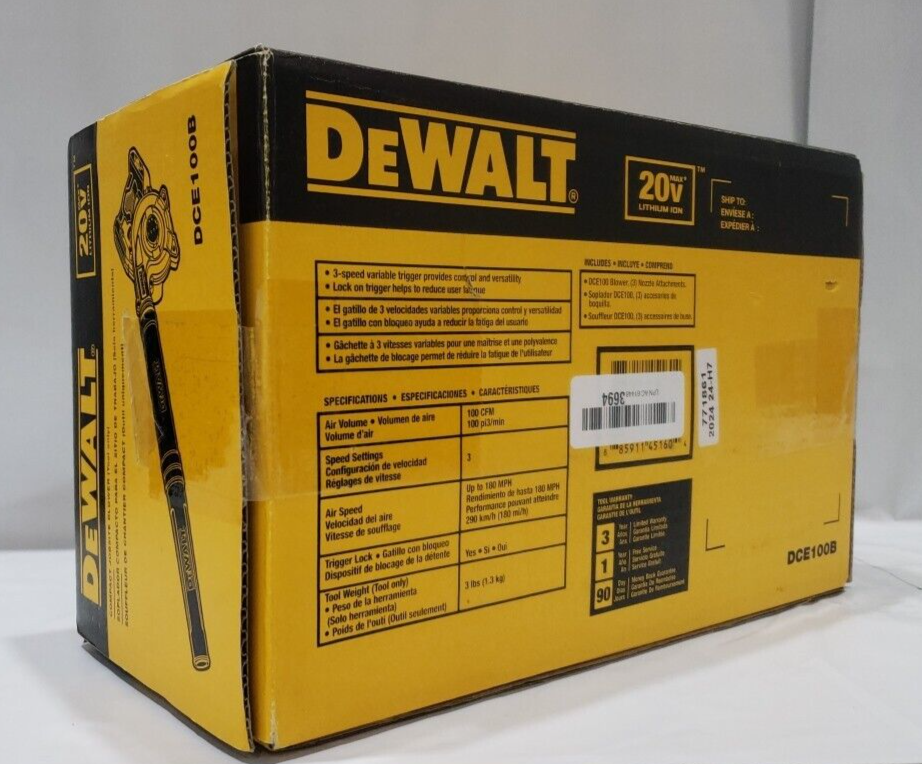 DEWALT DCE100B 20V Handheld Leaf Blower - Yellow, Bare Tool Only ...