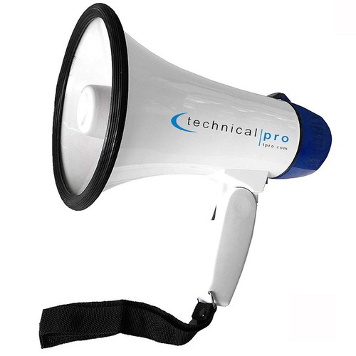 Technical Pro 20W Portable Megaphone Bullhorn White Blue 300M Range ...