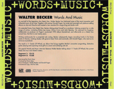 WALTER BECKER Words And Music RARE PROMO CD Nice STEELY DAN COLLECTIBLE ...