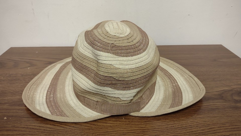 CAPPELLI Straworld Women's Wide Brim Sun Straw Hat Brown Striped Beach ...