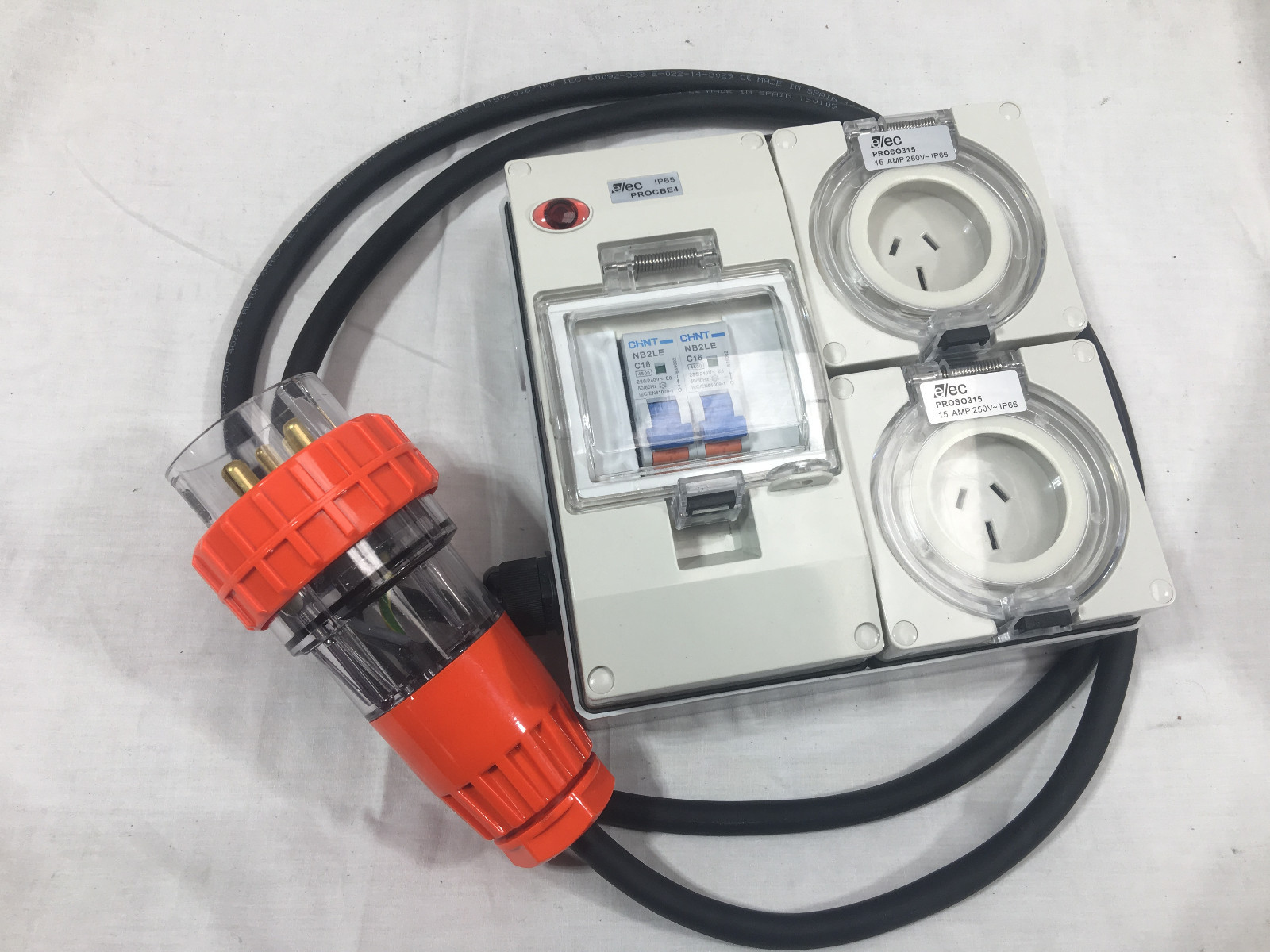 Portable Power board 32 Amp 3 phase 5 pin supply to 2 x 240v 15 Amp ...