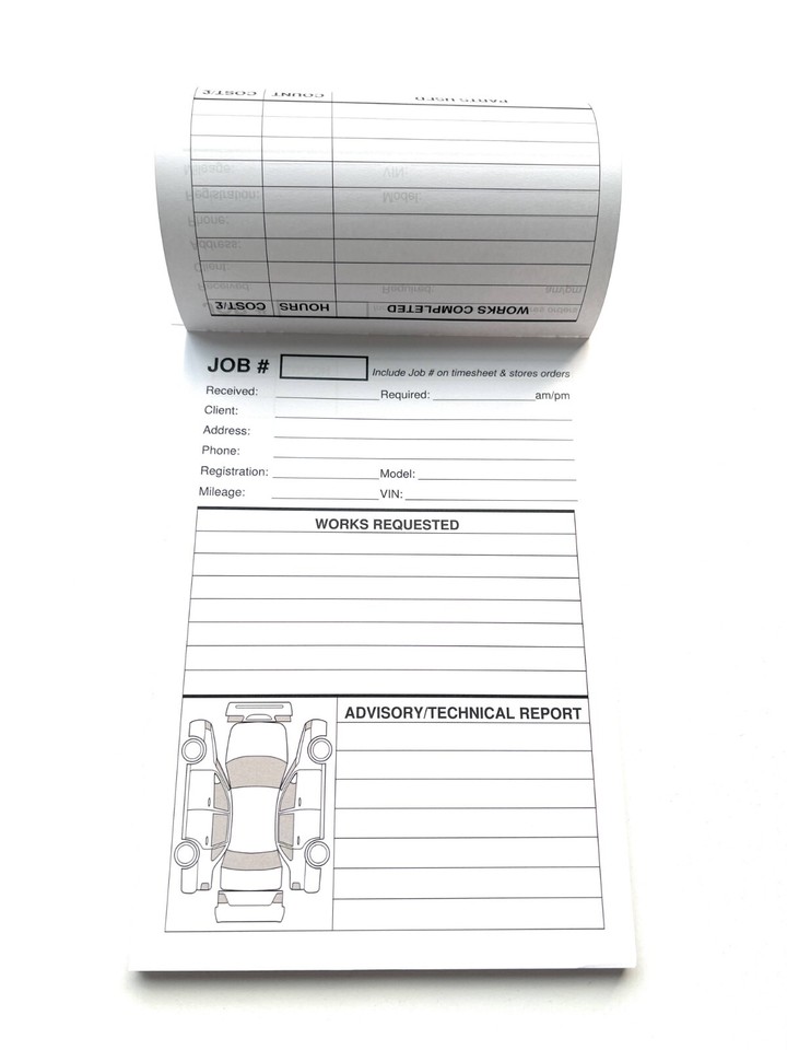 Garage Repair Job Cards A5 Time Sheet Works Pad Image 100 Workshop ...