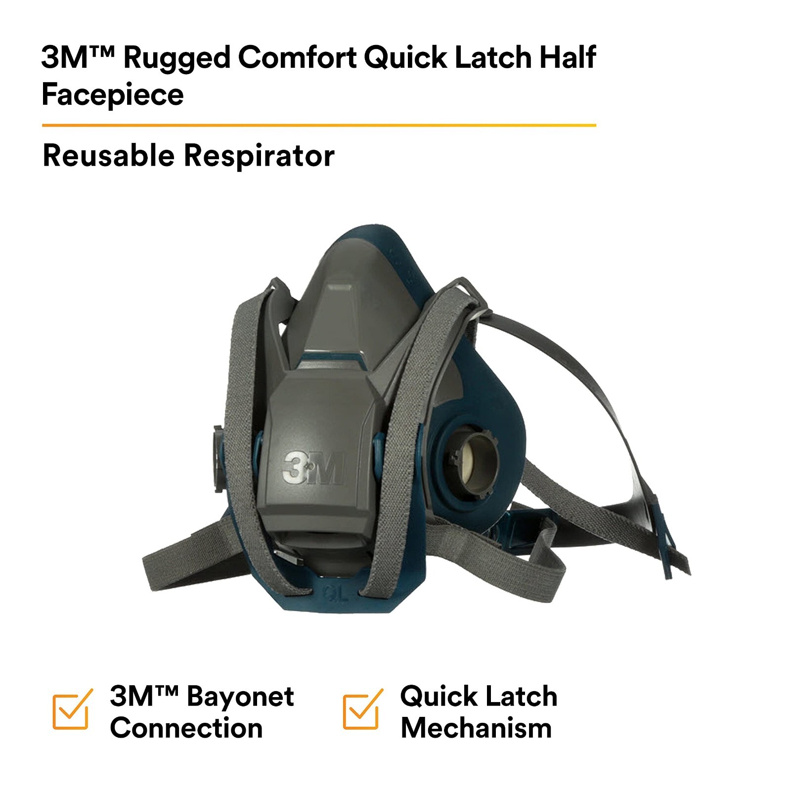 3M 6502QL 49490 Quick Latch Rugged Comfort Half FACE MASK Respirator ...