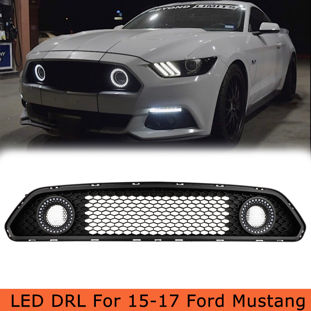 Front Upper Grill Mesh Grille w/ DRL LED Light Fit For 2015- 2017 Ford ...