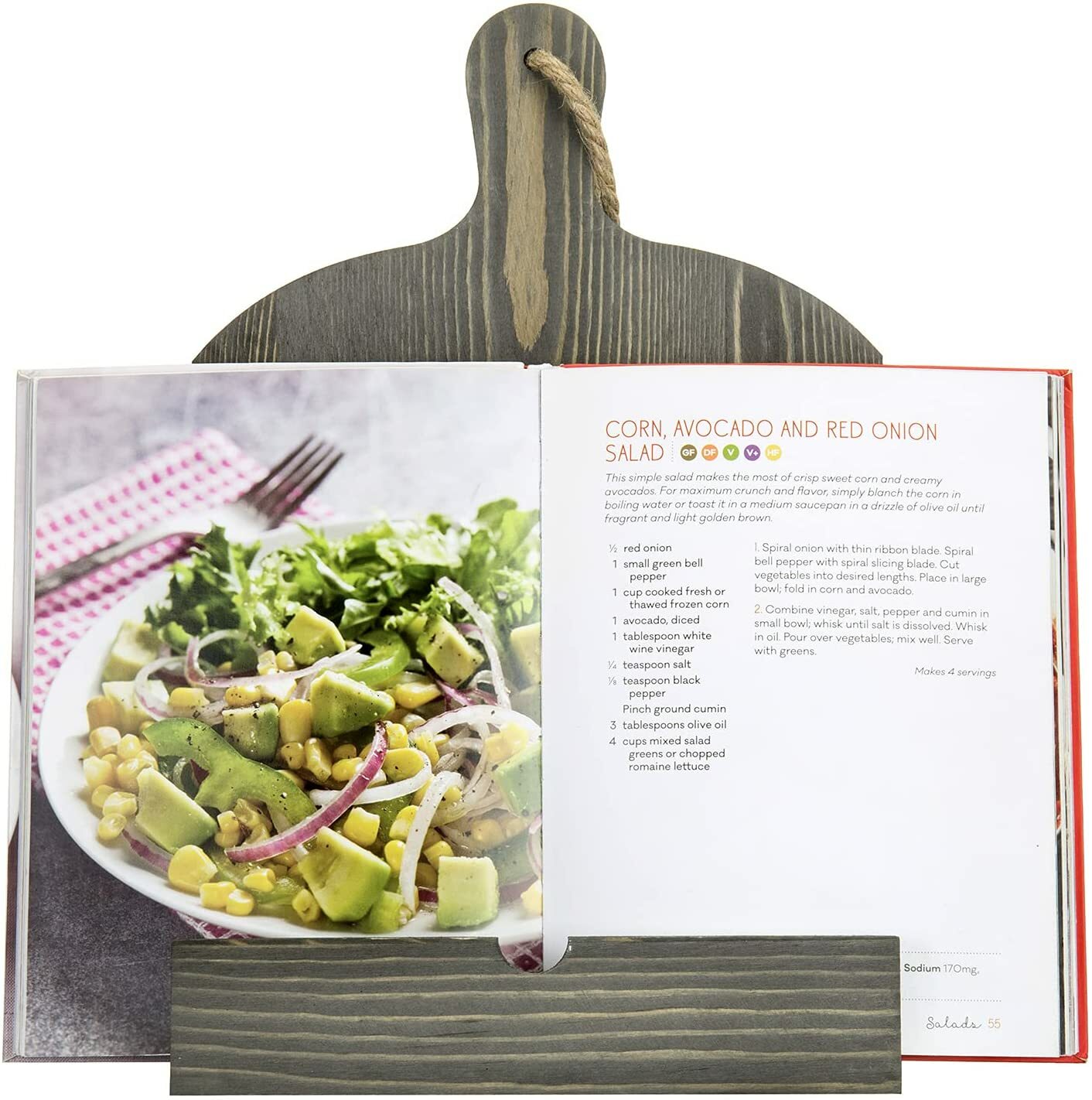 Gray Wood Countertop Recipe Book Holder, Kitchen Cookbook Display ...