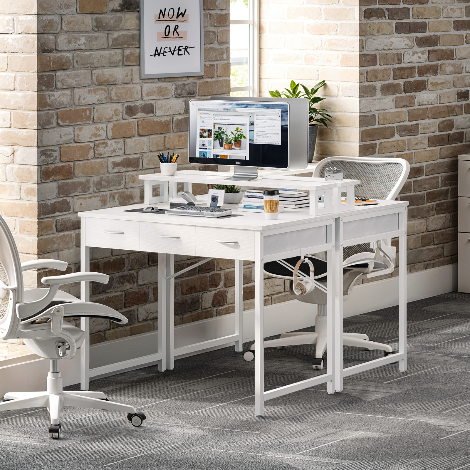 Computer Desk Office Study Vanity Table Space Saving w/ Monitor Stand ...