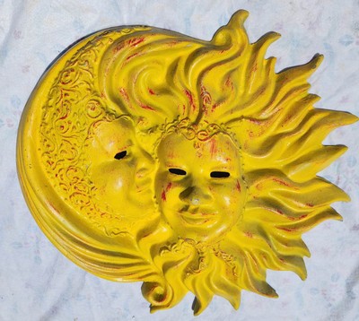 Large Cast Aluminum Celestial Sun and Moon Whimsical Beauty Wall Plaque ...