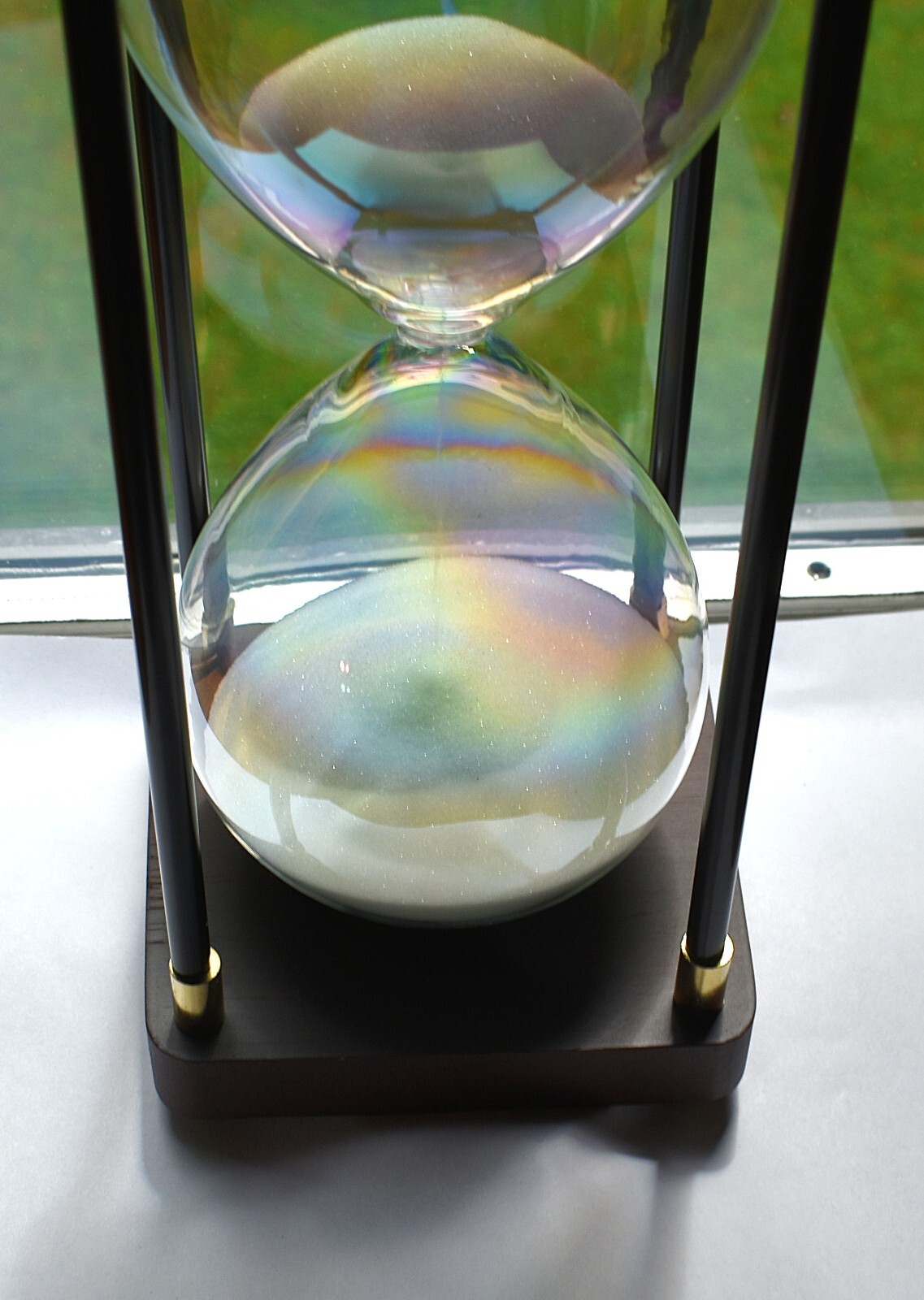 Hourglass Blown Iridescent Glass w White Sand One Hour, 60 Minute Sand ...