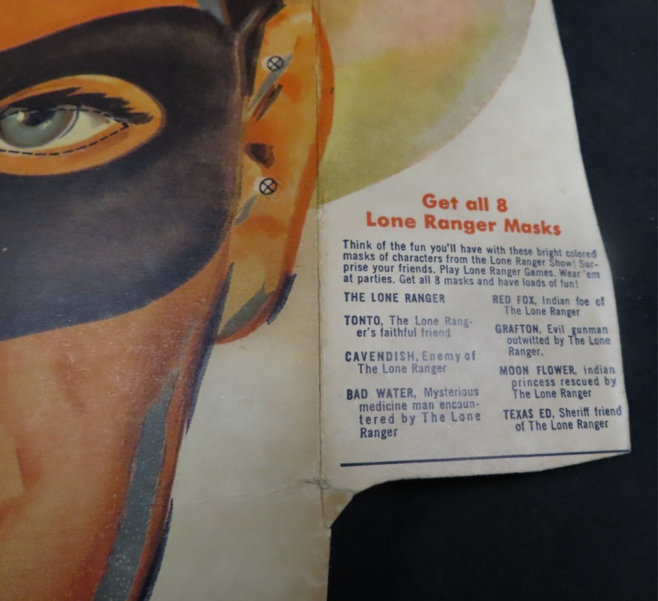 Lone Ranger Mask from a Wheaties Cereal Box, 1955 | eBay