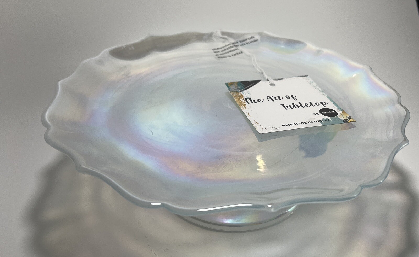 ART OF TABLETOP Raised Cake Plate Pedestal 8” IRIDESCENT Stand GLASS ...