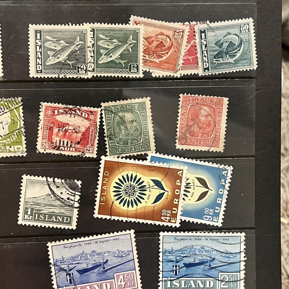 HIGH VALUE ICELAND MINT AN USED STAMPS STUFFED IN A STOCK PAGE SHORT ...