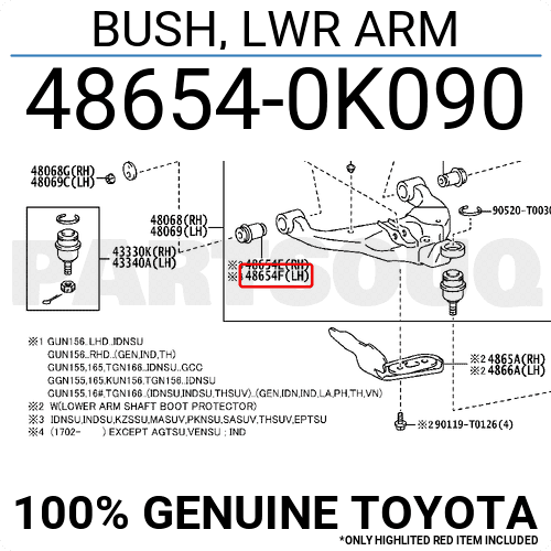 486540K090 Genuine Toyota BUSH, LWR ARM 48654-0K090 | eBay