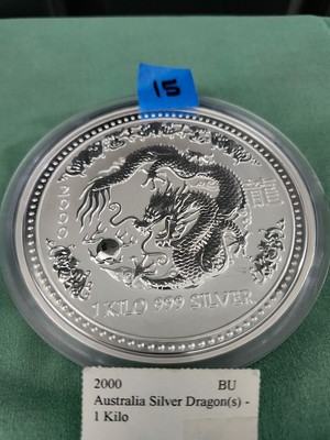 2000 Australian Lunar Dragon 1 Kilo Silver Coin 32.10 OZ .999 Fine ...
