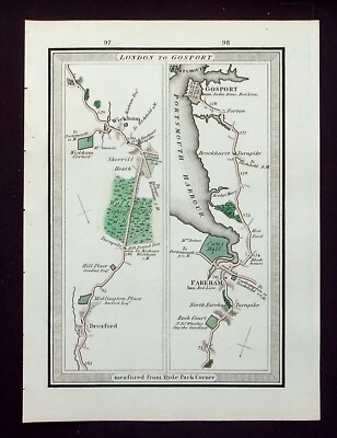HAMPSHIRE, DROXFORD, WICKHAM, FAREHAM, GOSPORT original antique map ...