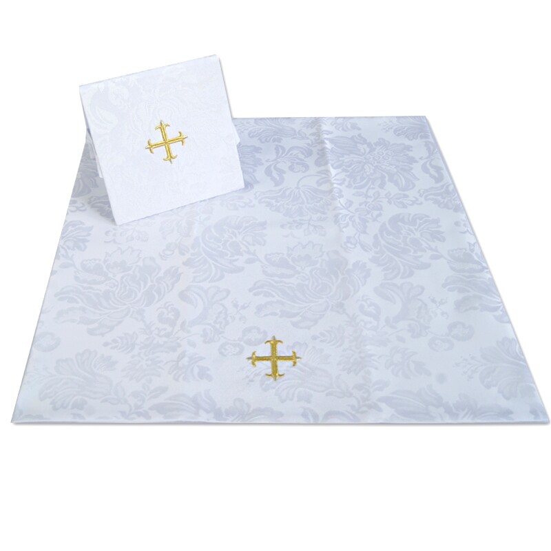 White Chalice Veil and Burse, embroidered crosses, Damask | eBay