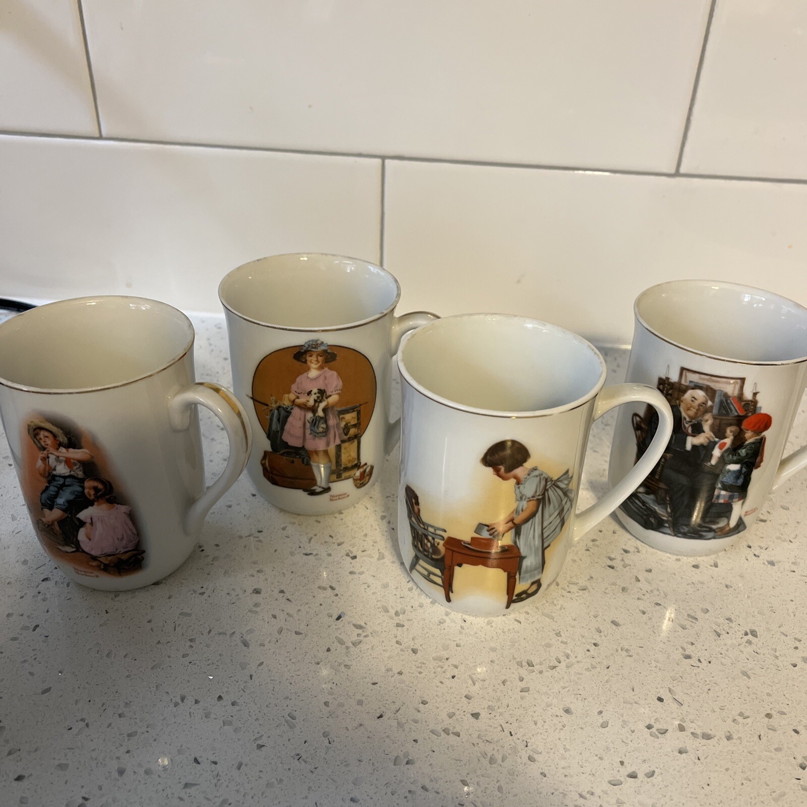 Set Of 4 Norman Rockwell Cups, 3 Cups are From Year 1981 And One Has ...