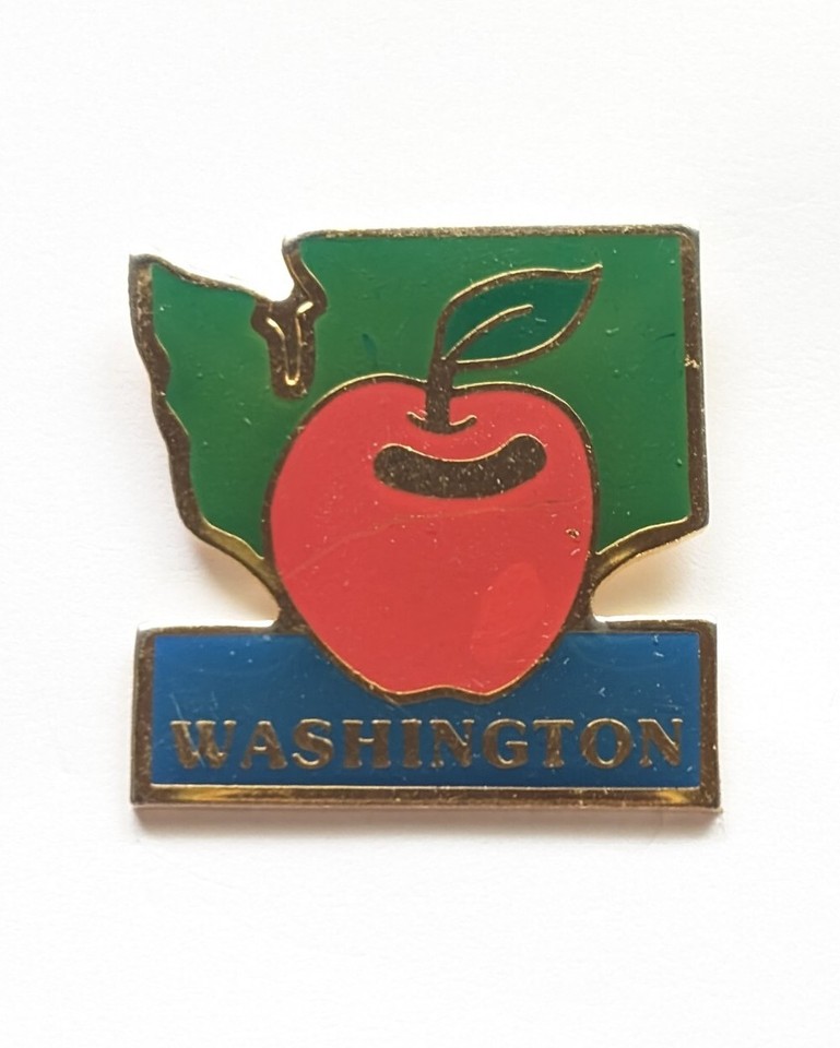 Apple Washington State Fruit Map Gold Tone Enamel Pin Souvenir Green ...