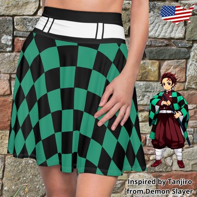 Tanjiro Skater Skirt Demon Slayer Inspired Anime Clothing Manga Cosplay ...