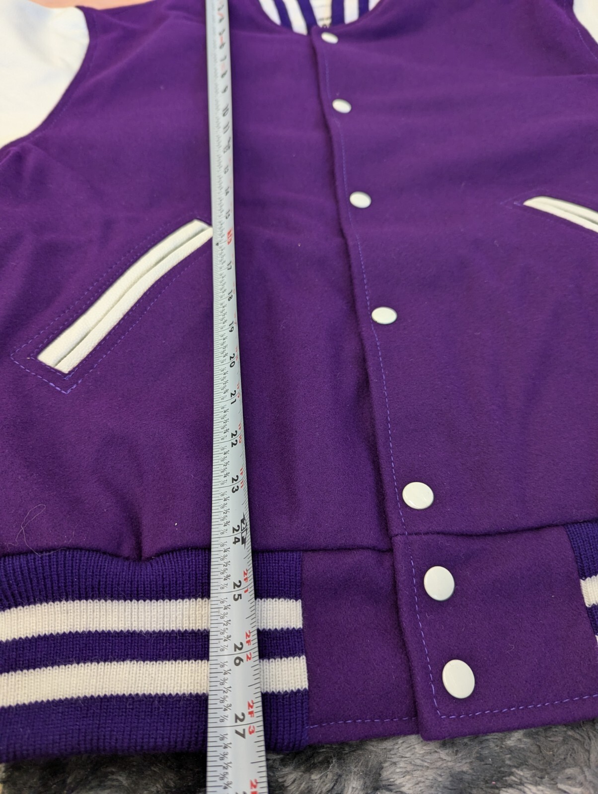 Varsity Base Premium Classic Snap Button Letterman Jacket, Purple/White ...