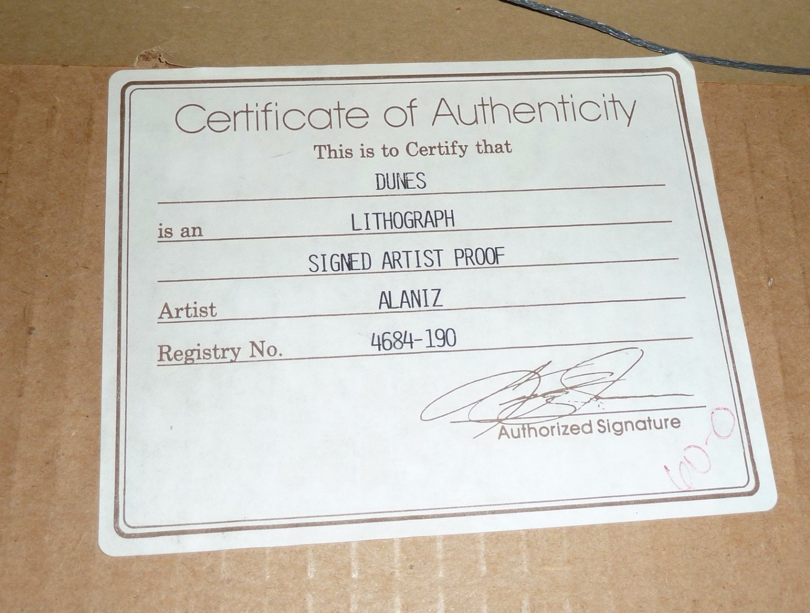 ARTIST: ALANIZ *DUNES* AUTHENTICATED SIGNED ARTIST PROOF LITHOGRAPH ...