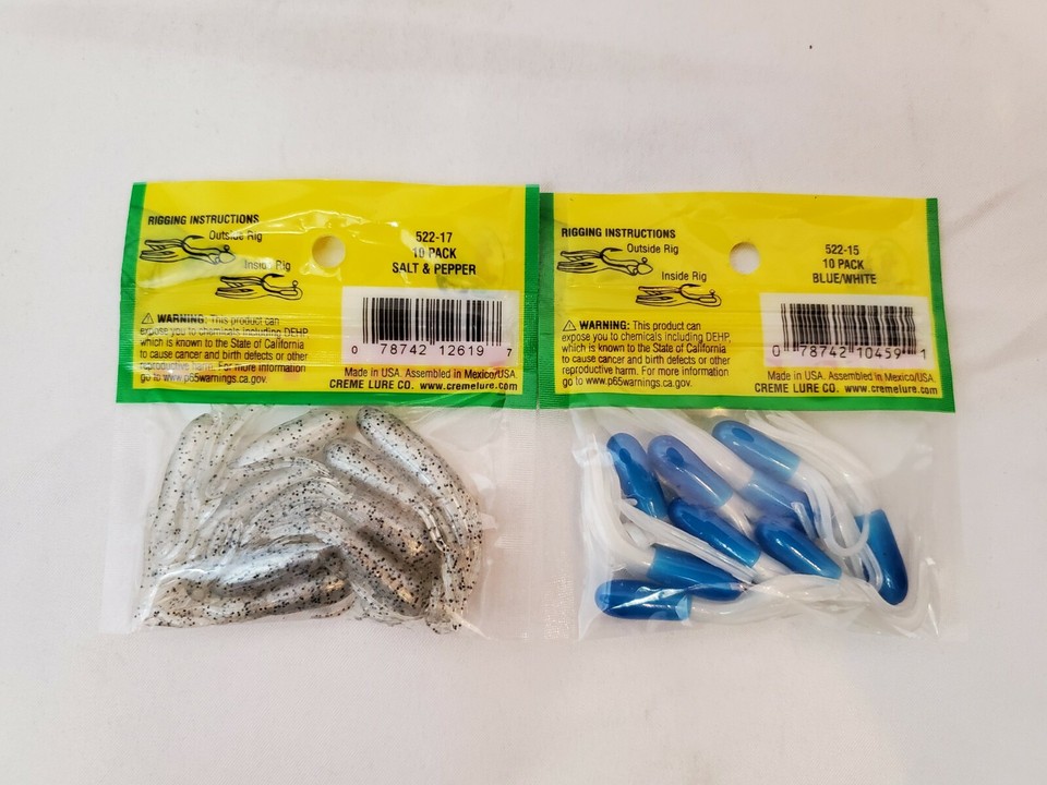 Creme 1.5" Mini Tail Soft Tube Crappie Panfish Lures Salt Pepper, Blue ...