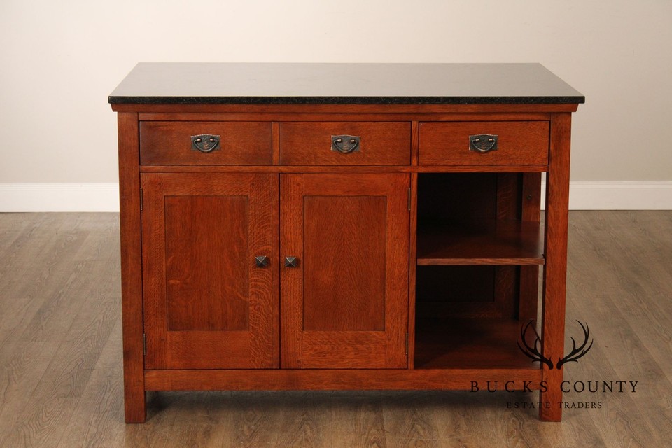Stickley Mission Collection Granite Top Oak Kitchen Island | eBay