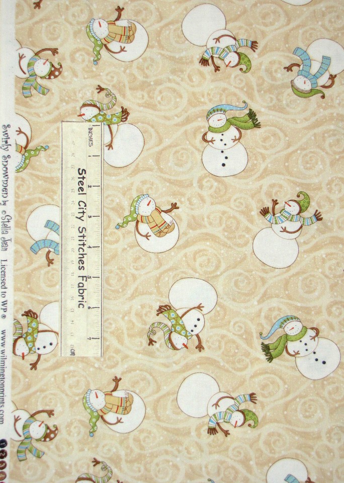 Wilmington Fabrics Swirly Snowmen Christmas Snowman Swirl Tan Cotton ...