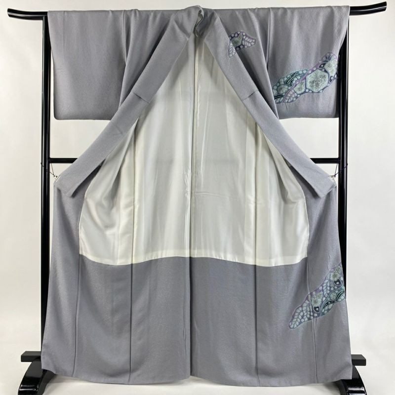 Japanese Silk Houmongi Kimono M 165.5cm Ash purple Higuma Tetsuya Tsujigahana 76 | eBay