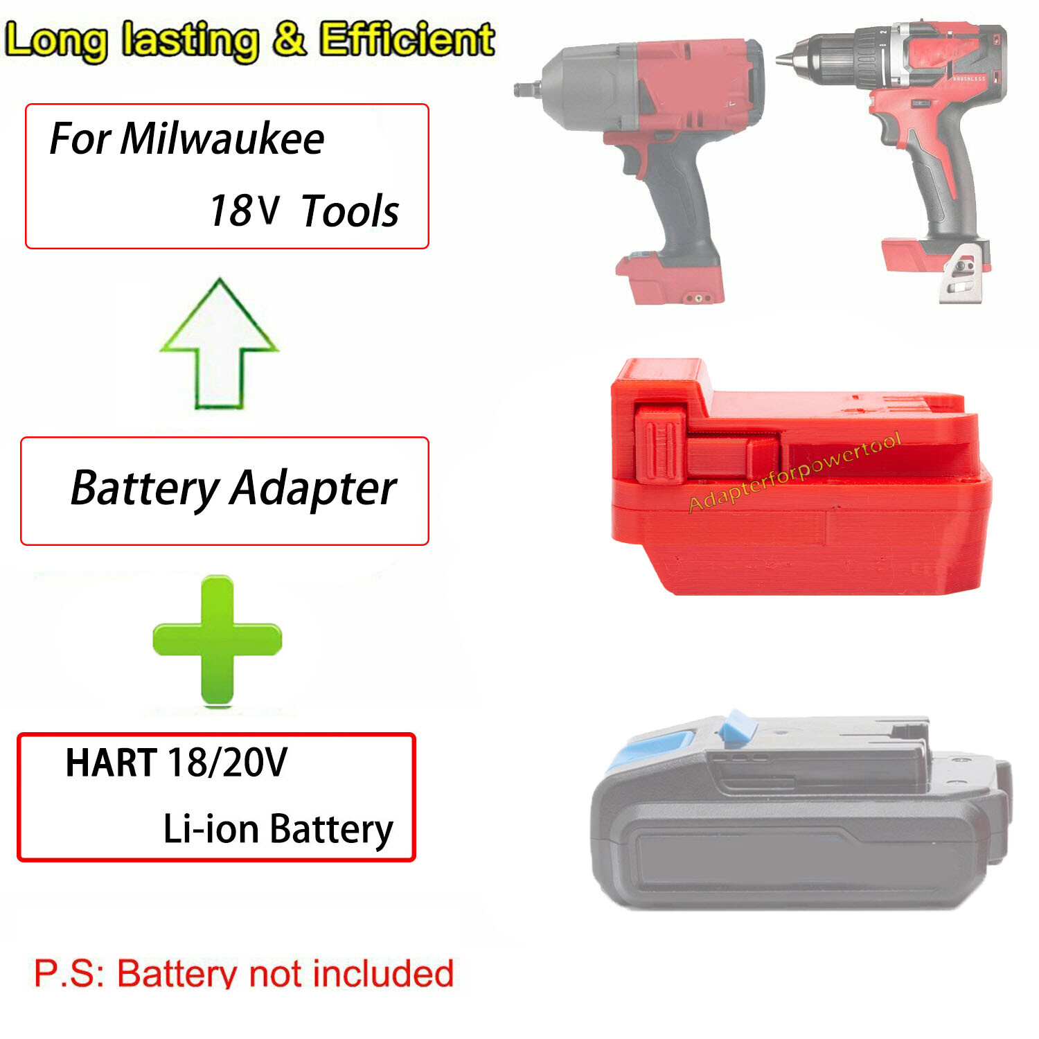 Adapter For HART 18V 20V Li-Ion Battery To For Milwaukee 18V Cordless ...