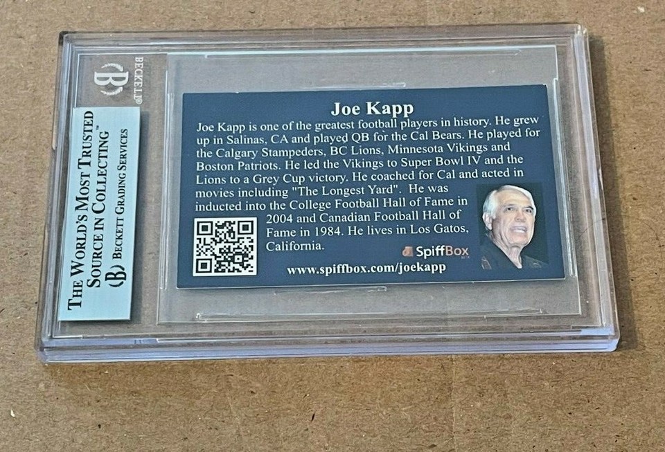 JOE KAPP AUTOGRAPHED BUSINESS CARD BECKETT CERTIFIED BAS MINNESOTA ...