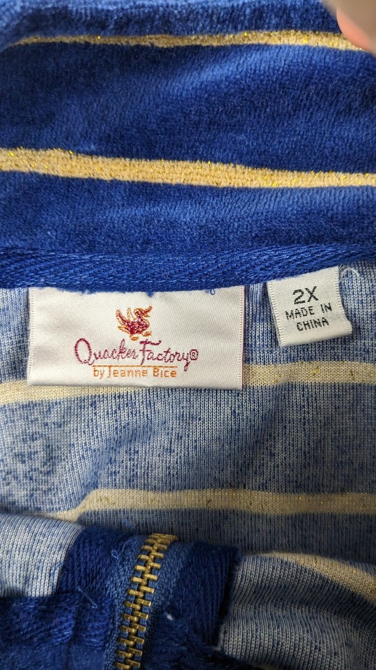 Quacker Factory Jacket Velvet Full Zip Striped Navy Size 2X Pockets | eBay