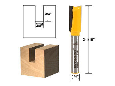 3/8" Diameter X 3/4" Height Straight Router Bit - 1/4" Shank - Yonico ...