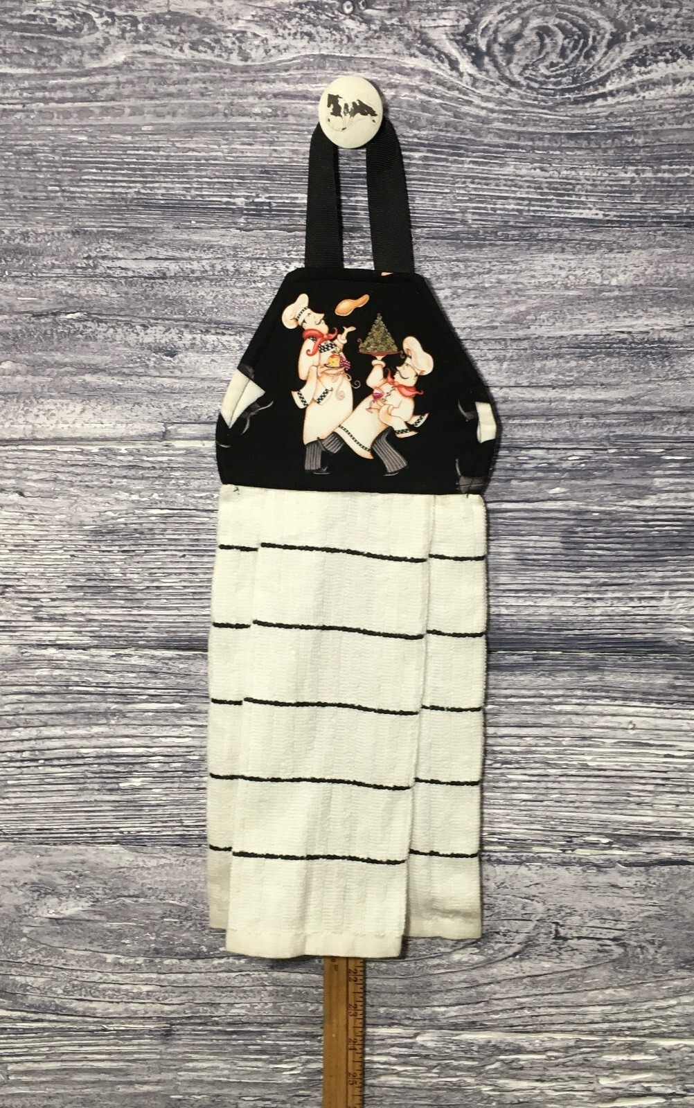 Hanging Kitchen Dishtowel Fat Chefs Plate of Spaghetti Cake Grapes Wine ...